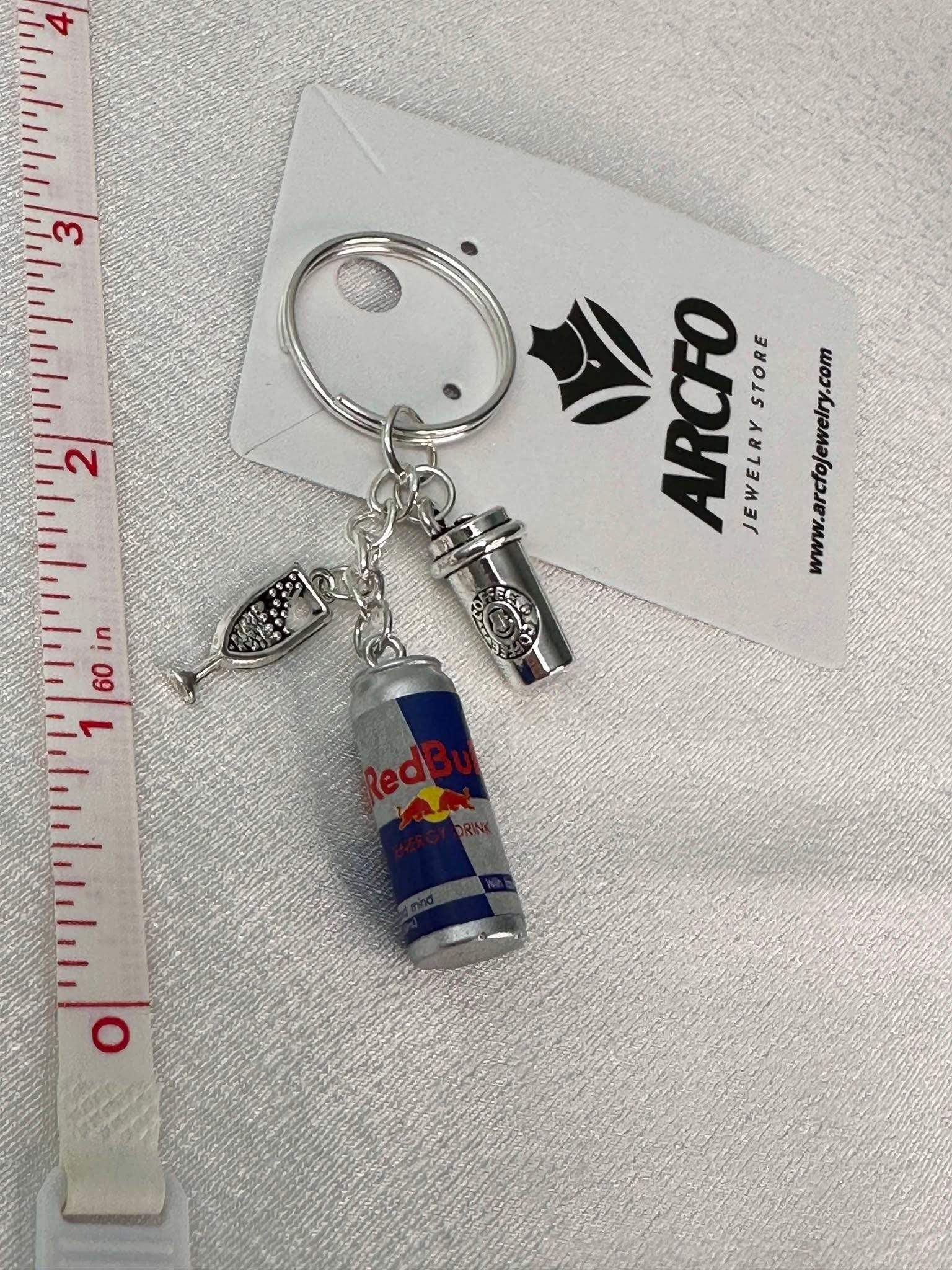 Red Bull Energy Drink Keychain With Coffee Charm and Champagne Charm ...