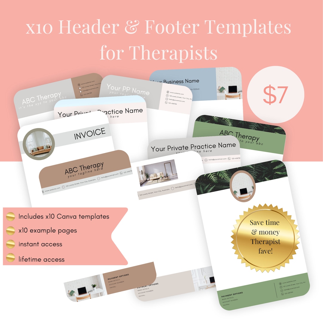 Business Header and Footer Templates for Therapists, Admin, Small ...
