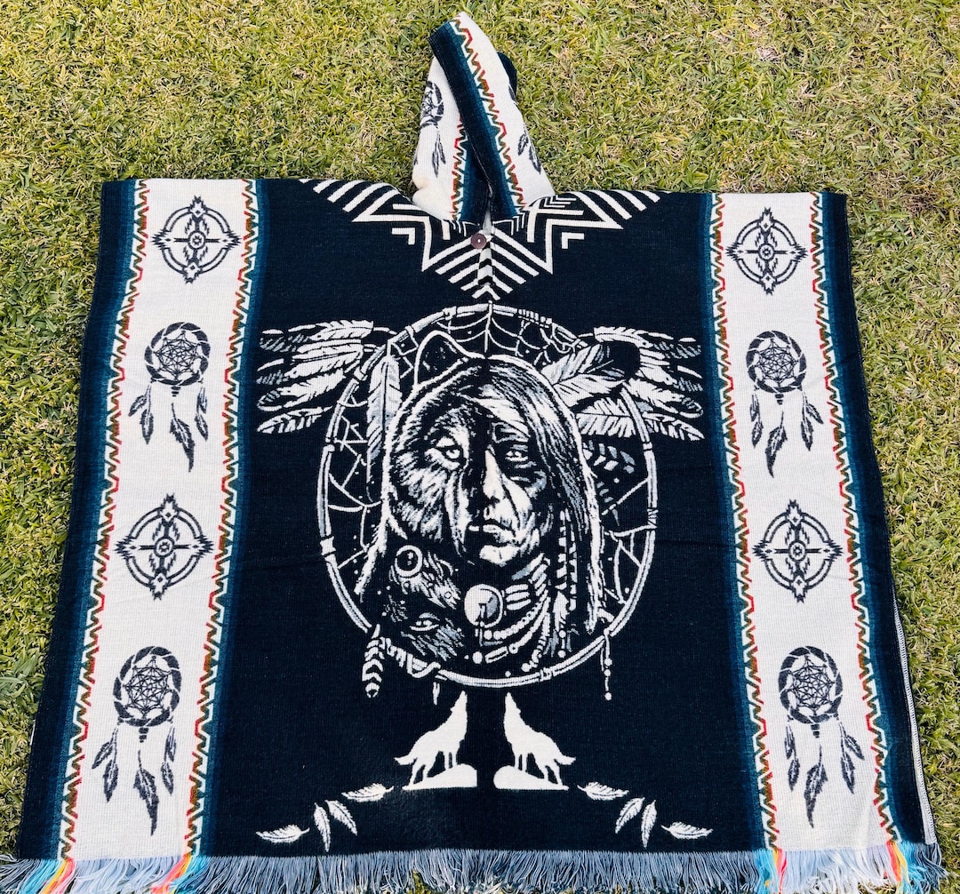 Native American Poncho, Unisex Hooded Alpaca Wool Cape, Winter Season ...