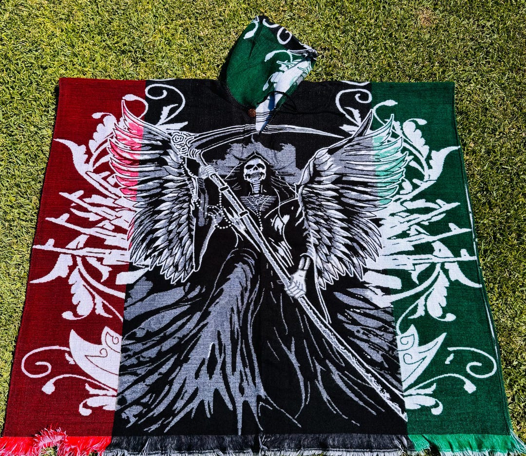 Santa Muerte Alpaca Poncho, Unisex Hooded Alpaca Wool Cape, Unisex, One ...