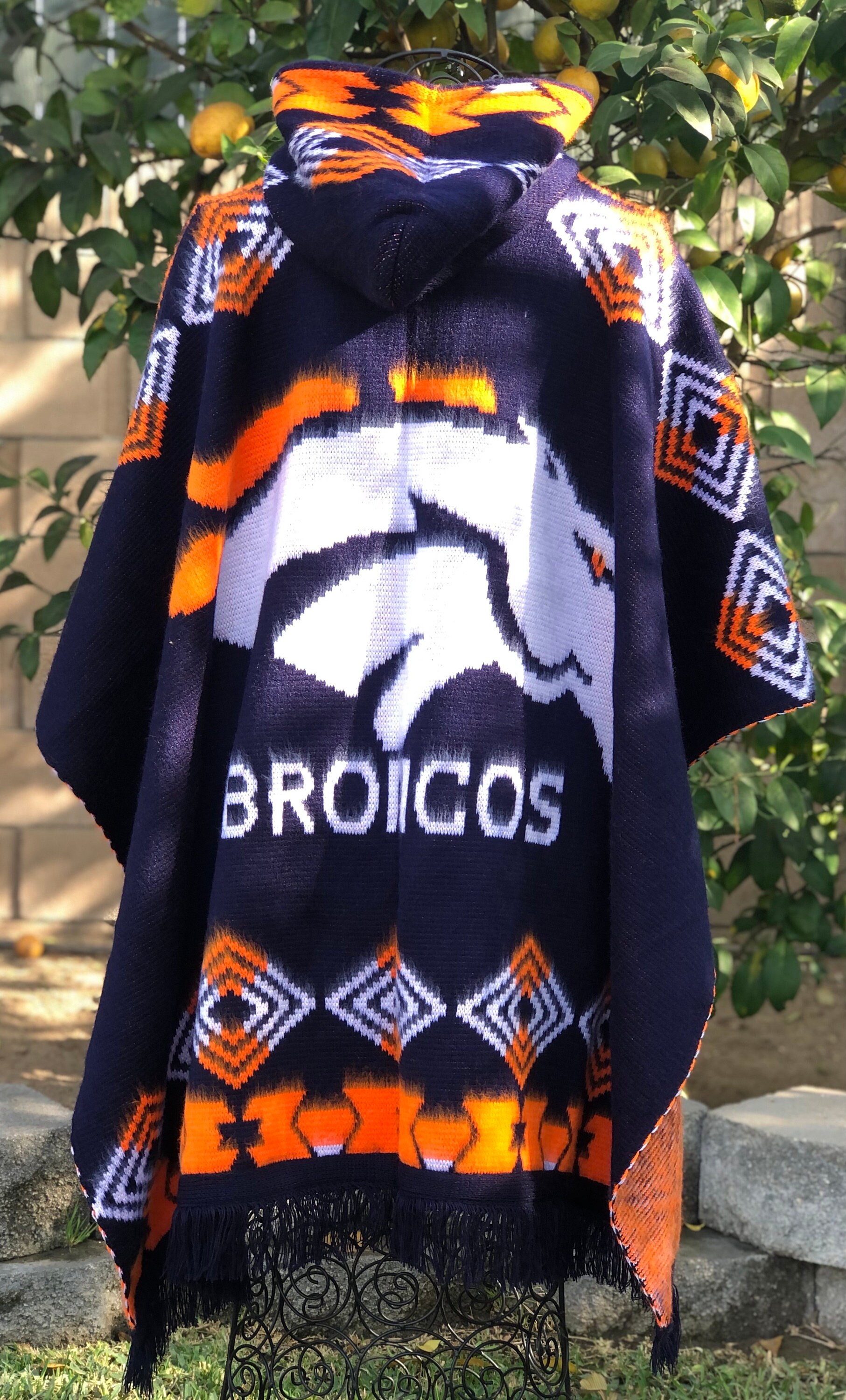 Broncos Sports Poncho, Hooded Poncho, Alpaca Wool Blend Poncho - Etsy