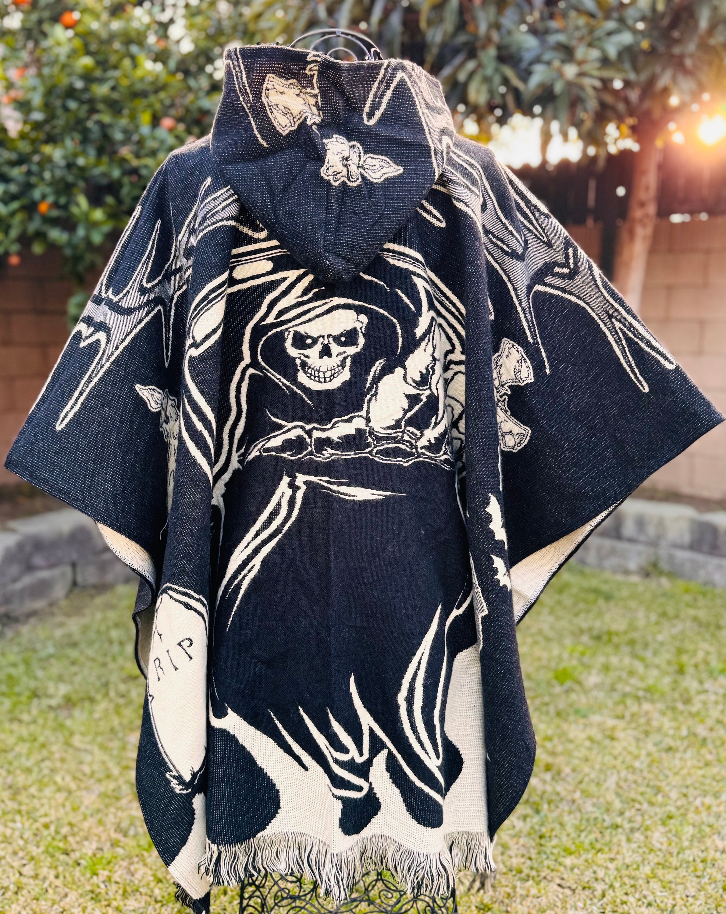 Santa Muerte Alpaca Poncho, Unisex Hooded Alpaca Wool Cape, Winter ...