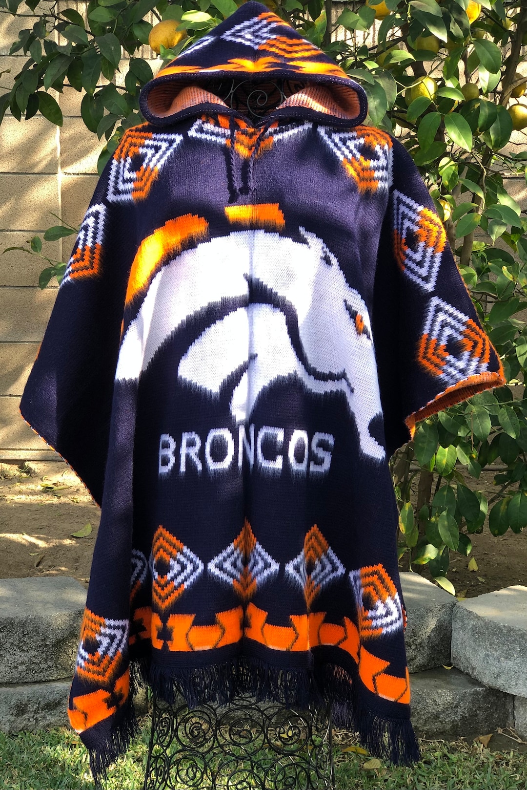Broncos Sports Poncho, Hooded Poncho, Alpaca Wool Blend Poncho - Etsy