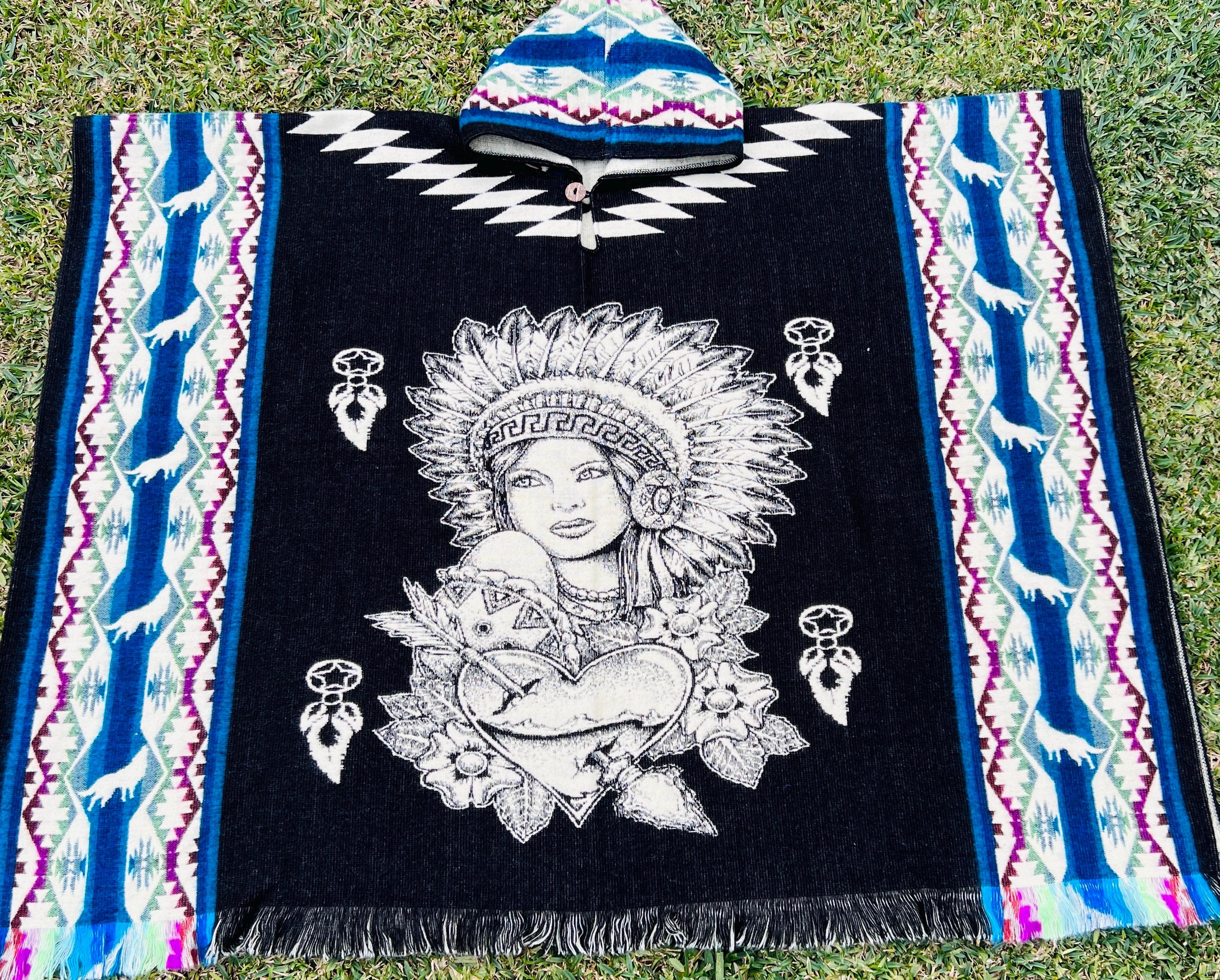 Native American Poncho, Unisex Hooded Alpaca Wool Cape, Winter Season ...