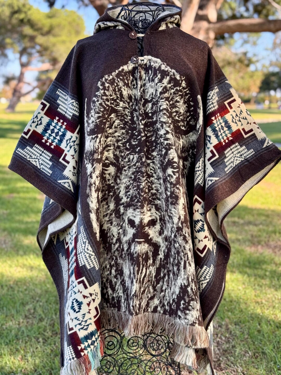 Native American Poncho, Unisex Hooded Alpaca Wool Cape, Winter Season ...