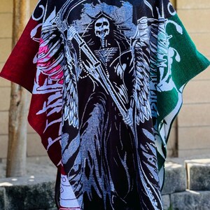 Santa Muerte Alpaca Poncho, Unisex Hooded Alpaca Wool Cape, Unisex, One ...