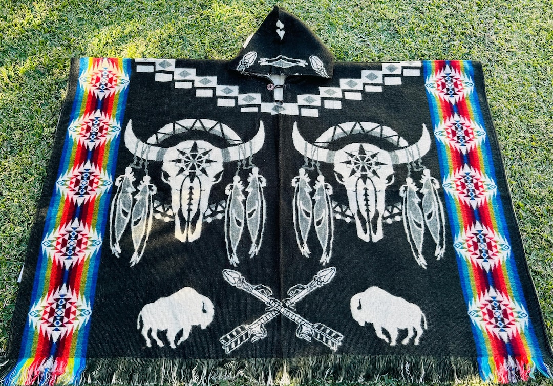 Native American Poncho, Unisex Hooded Alpaca Wool Cape, Winter Season ...