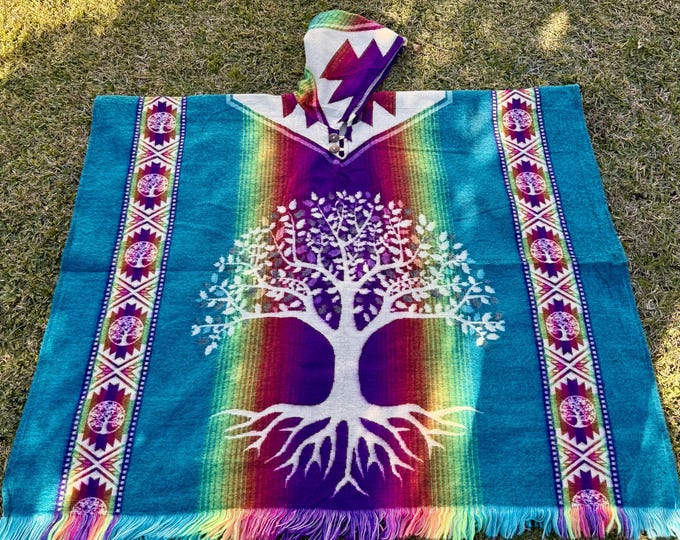 Tree of Life Alpaca Poncho, Unisex, Hooded Alpaca Wool Cape, Winter ...