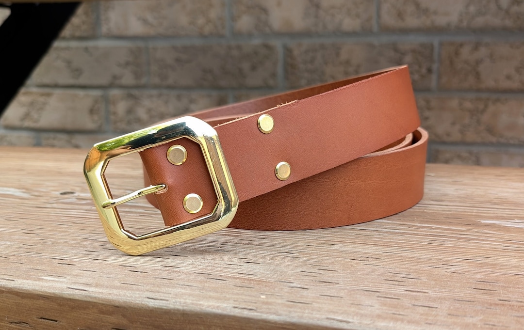 Women's Leather Wide Belt, Big Buckle Leather Belt, Handmade in Canada ...