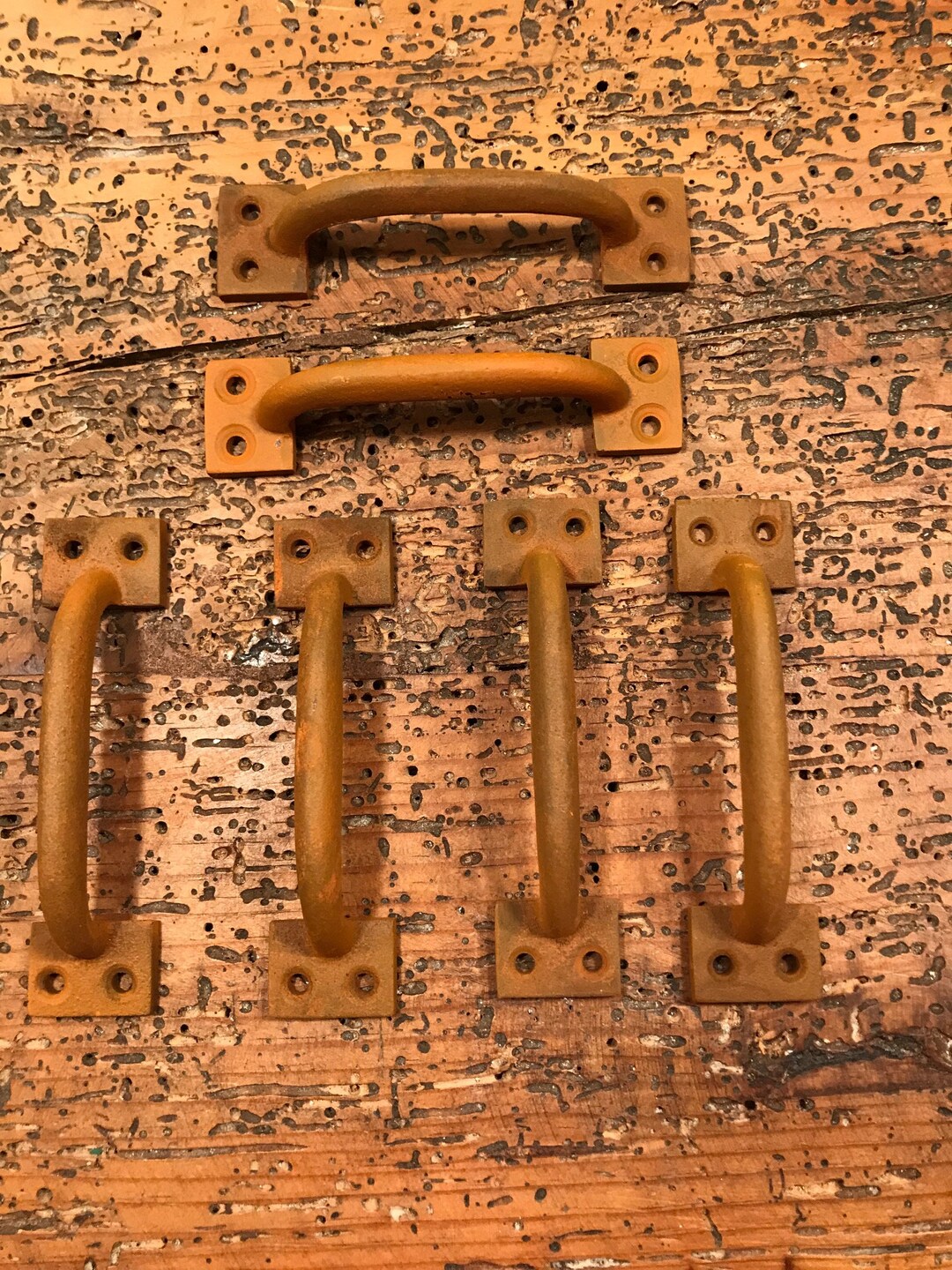SIX 6 Rusty rustic Handles Pulls Cast Iron Primitive Doors Sheds ...