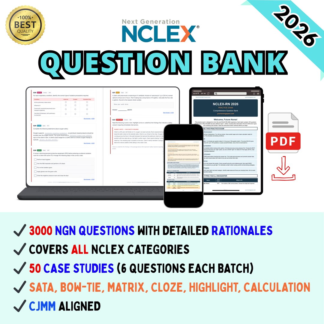 NCLEX RN 2026 Practice Exams | 3000 NGN Questions Pdf | Next Gen Nclex ...
