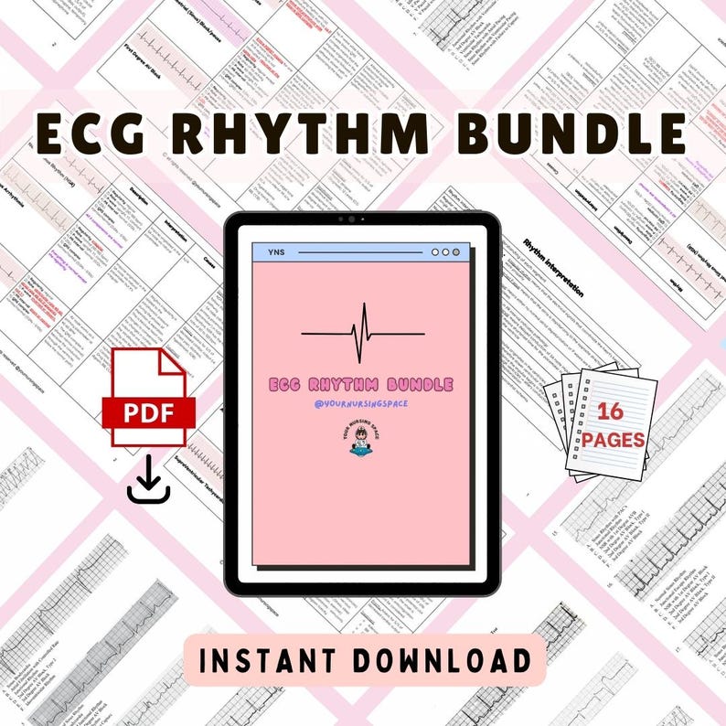 ECG & Dysrhythmia Interpretation Bundle | Nursing School and ICU ...