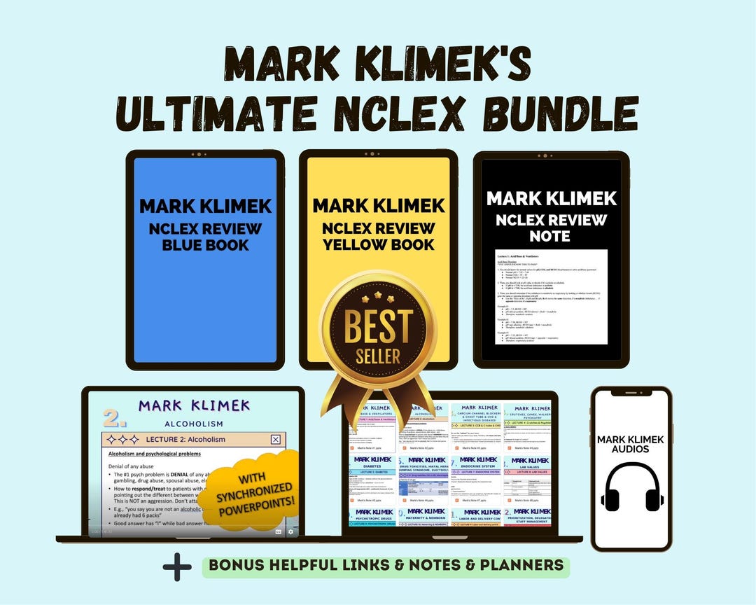 Mark Klimek and NCLEX Complete Notes Bundle Blue, Yellow, Review Notes ...