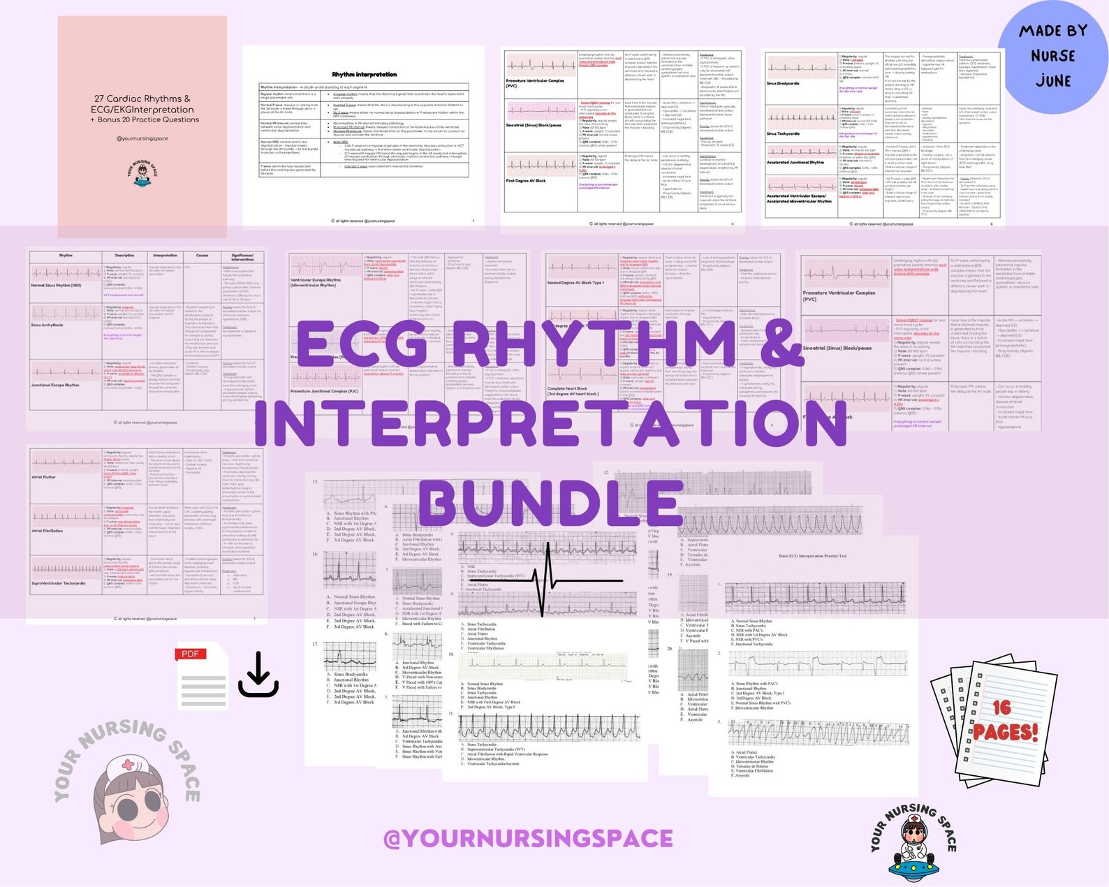 ECG & Dysrhythmia Interpretation Bundle Nursing School and ICU Cardiac ...