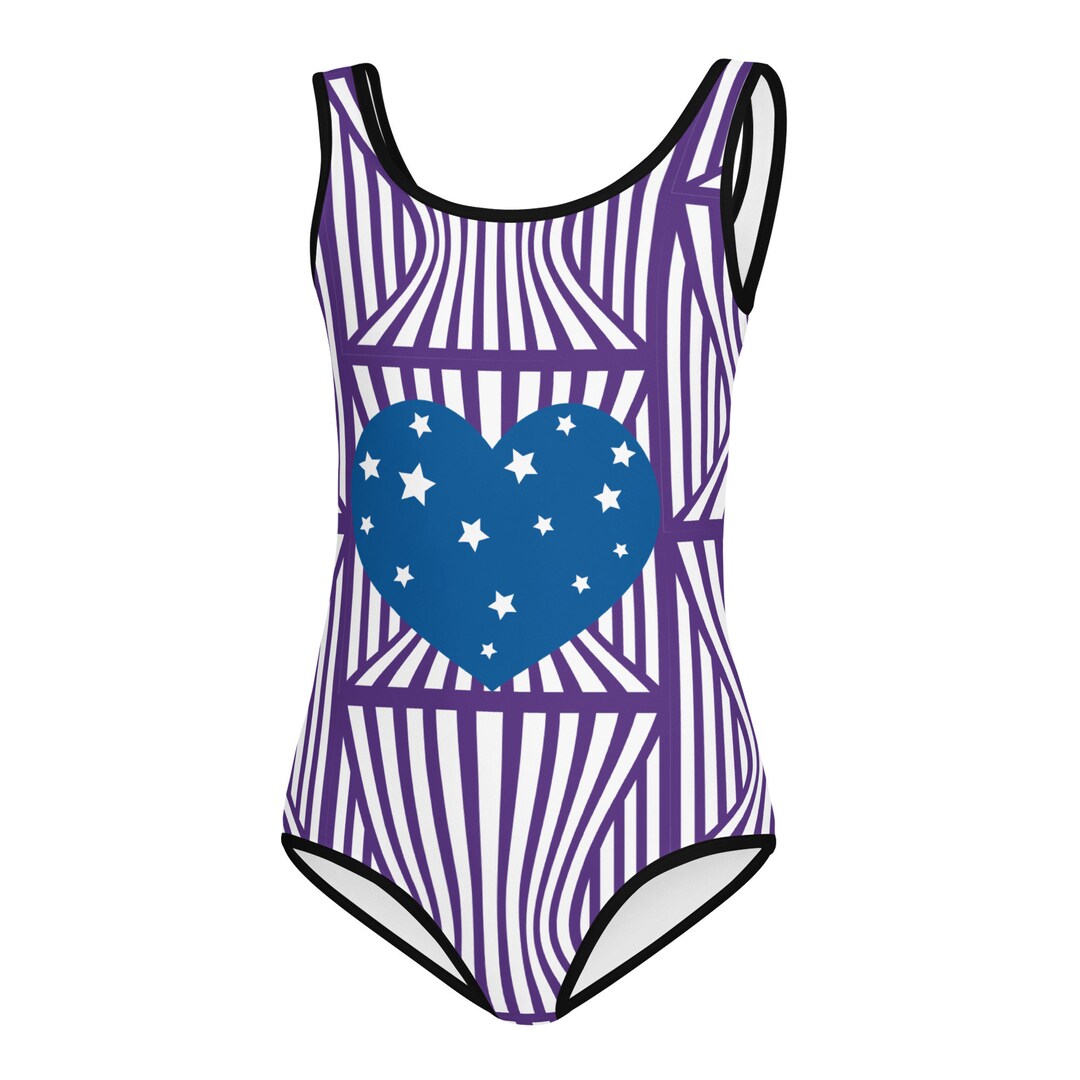 Heart & Stripes All-over Print Kids Swimsuit - Etsy