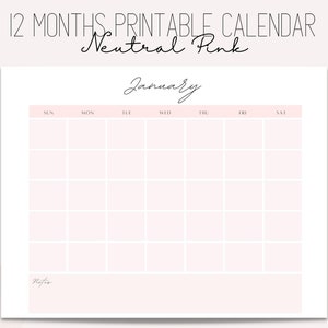 Monthly Blank Calendar, Simple Calendar, Neutral Pink, 11 X 8.5 Inches ...
