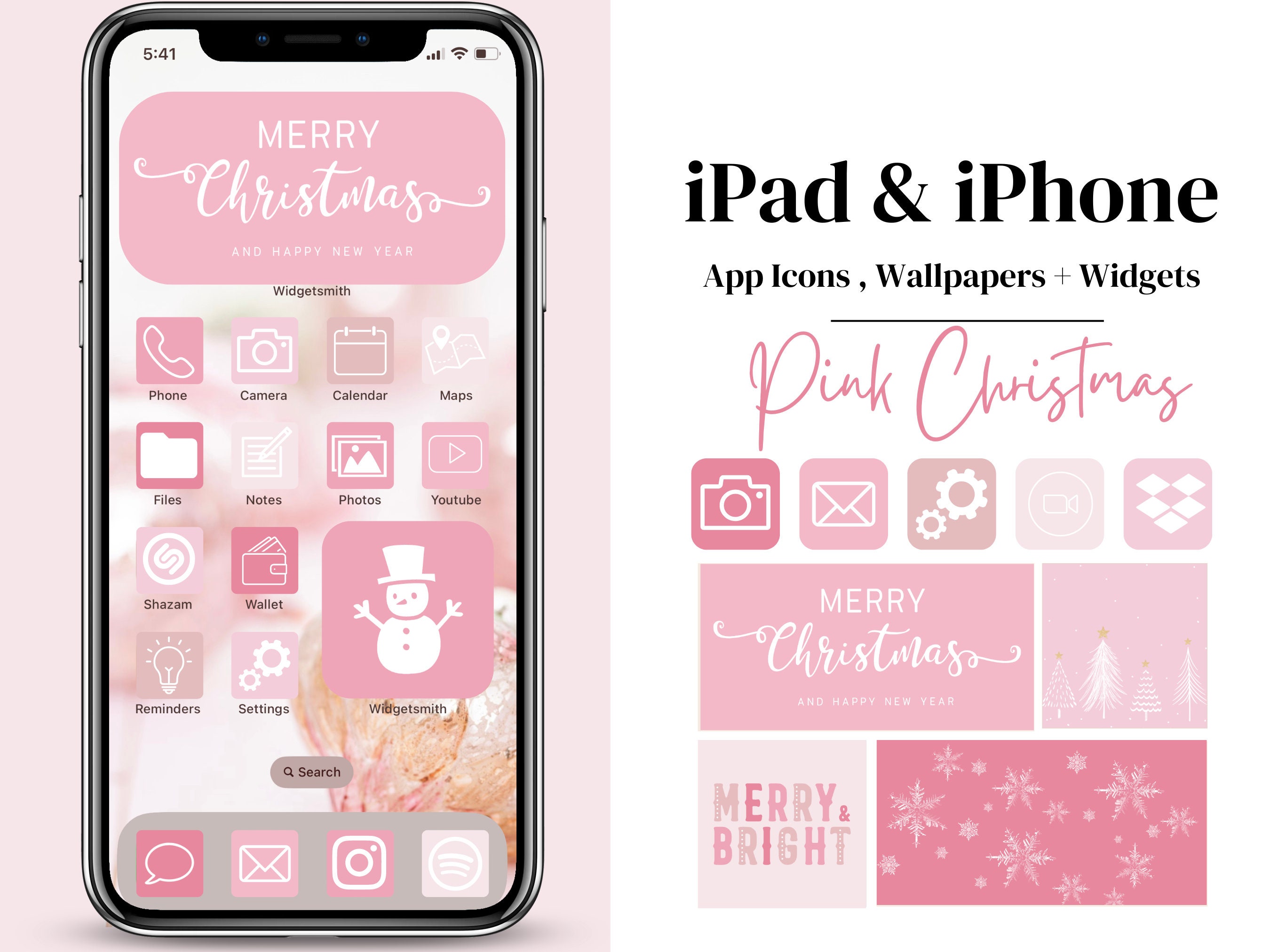 Pink Holiday Christmas Ios Ipad/iphone Icons Pack, Christmas iPhone ...