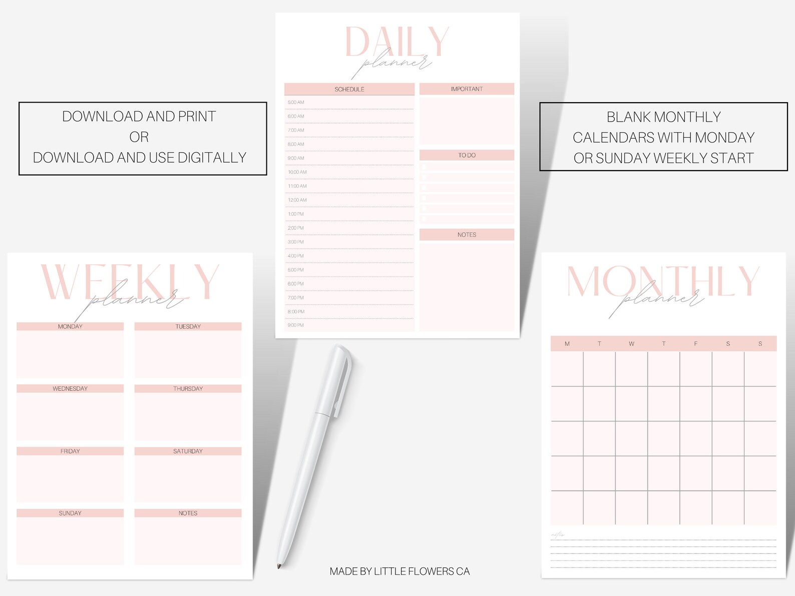 Pink Printable Planners, Daily Planner, Weekly Planner, Monthly Planner ...