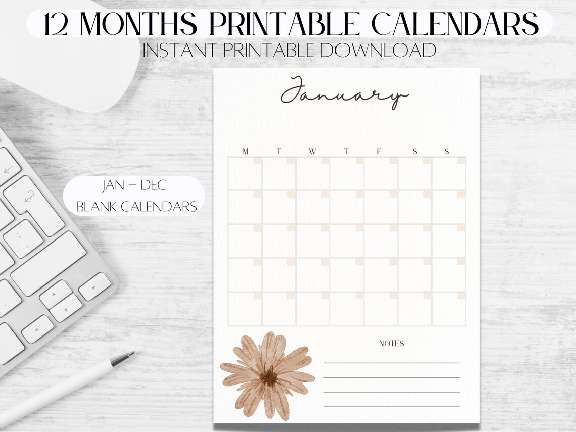 Printable Calendars, Jan - Dec, Blank Calendars, Simple Calendar, 11 X ...