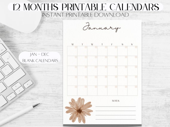 Printable Calendars Jan Dec Blank Calendars Simple - Etsy