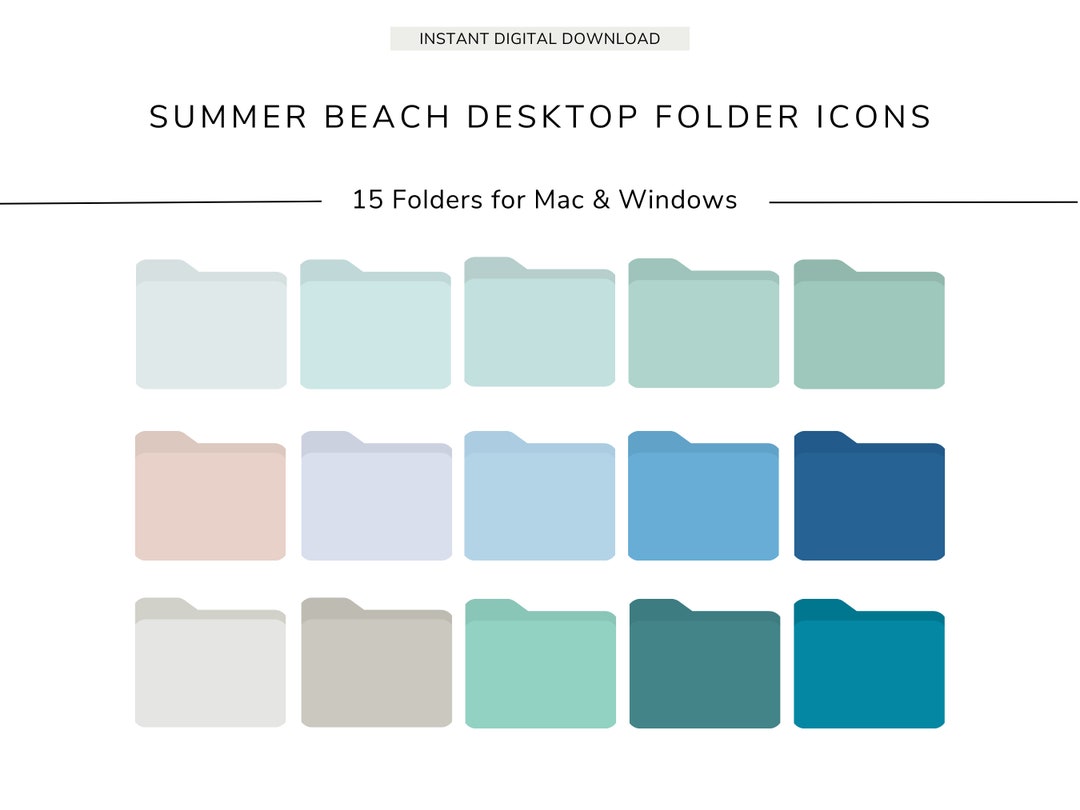 15 Desktop Folder Icons, SUMMER BEACH, Neutral Icons, Macbook, Imac ...