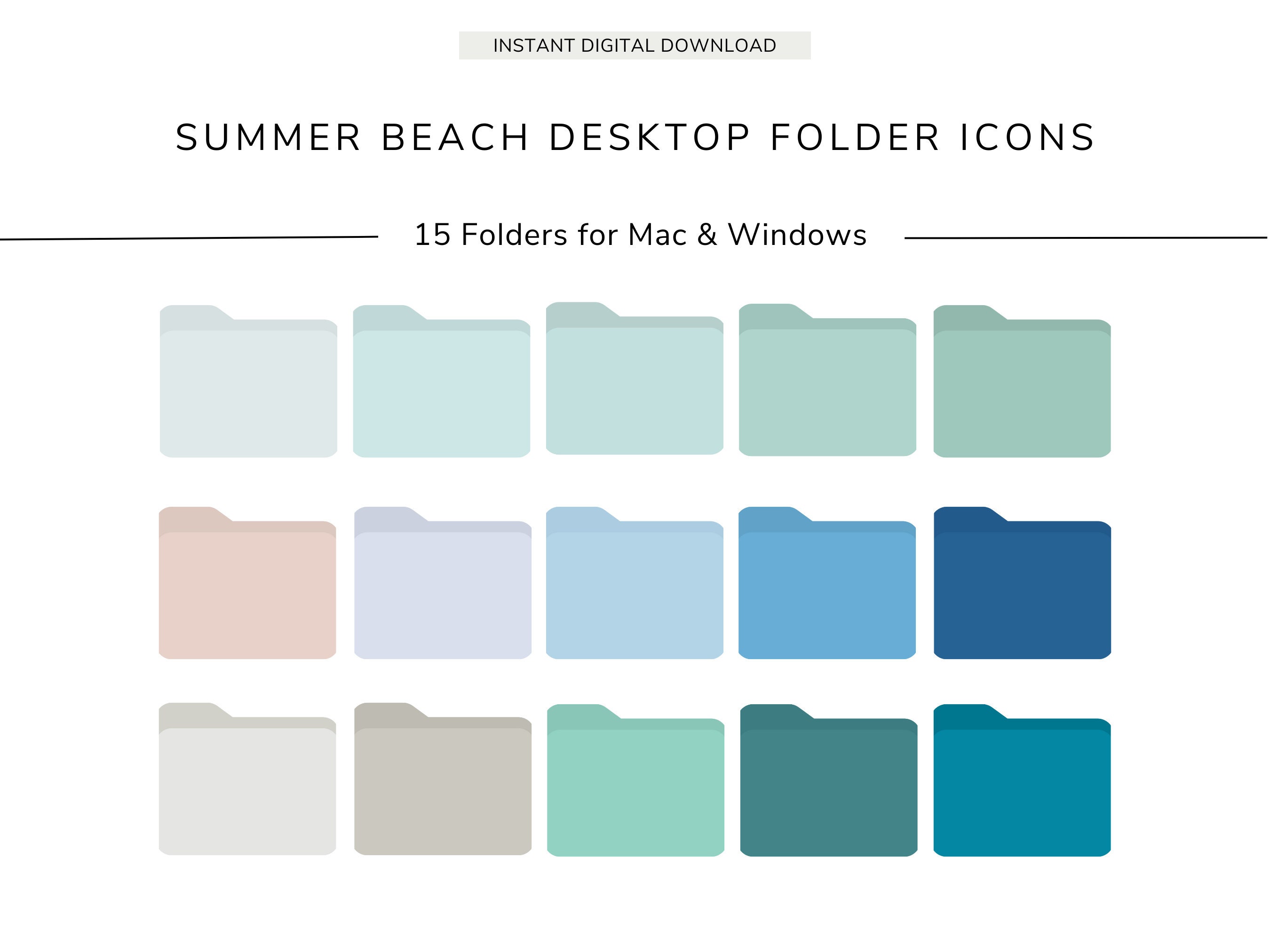 15 Desktop Folder Icons, SUMMER BEACH, Neutral Icons, Macbook, Imac ...