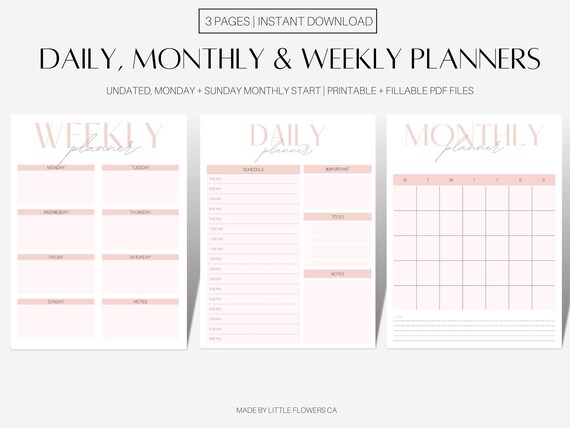 Pink Printable Planners Daily Planner Weekly Planner - Etsy