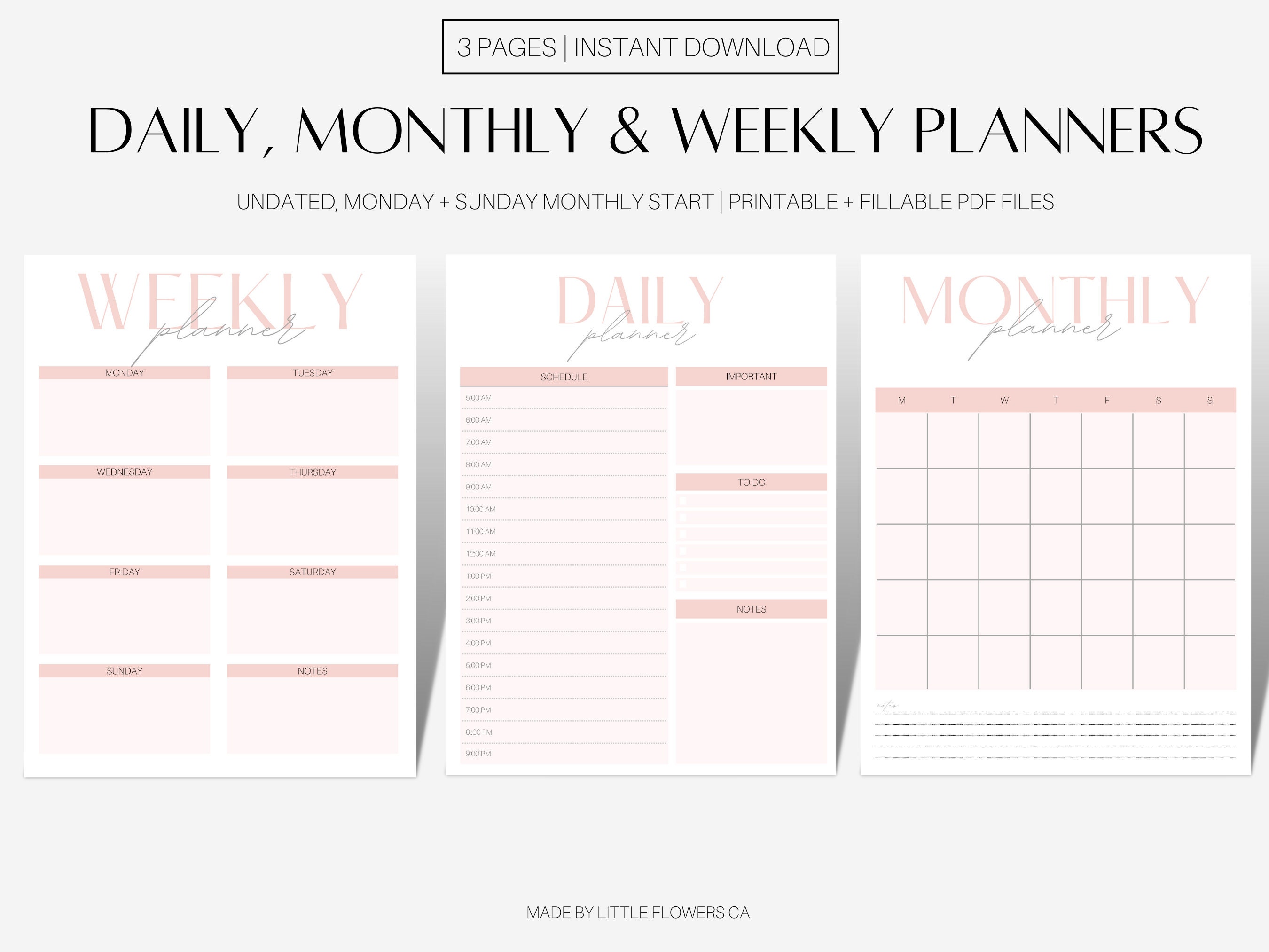 Pink Printable Planners, Daily Planner, Weekly Planner, Monthly Planner ...