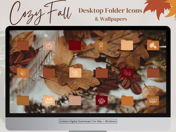 Fall Desktop Folder Icons and Wallpaper Wallpaper for Windows - Etsy Canada