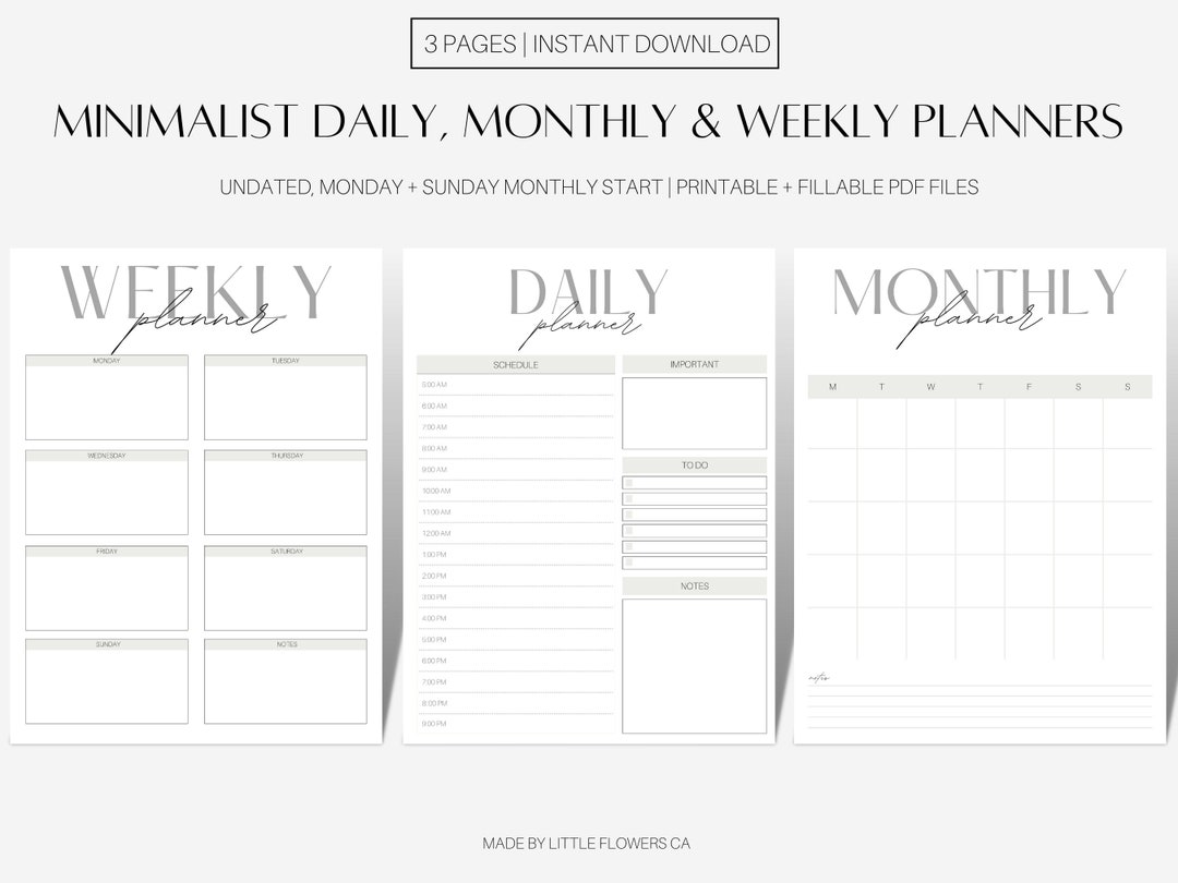 Minimalist Printable Planners, Daily Planner, Weekly Planner, Monthly ...