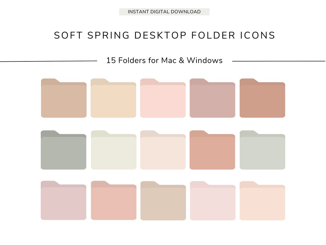 15 Desktop Folder Icons, SOFT SPRING TONES, Neutral Icons, Minimalistic ...