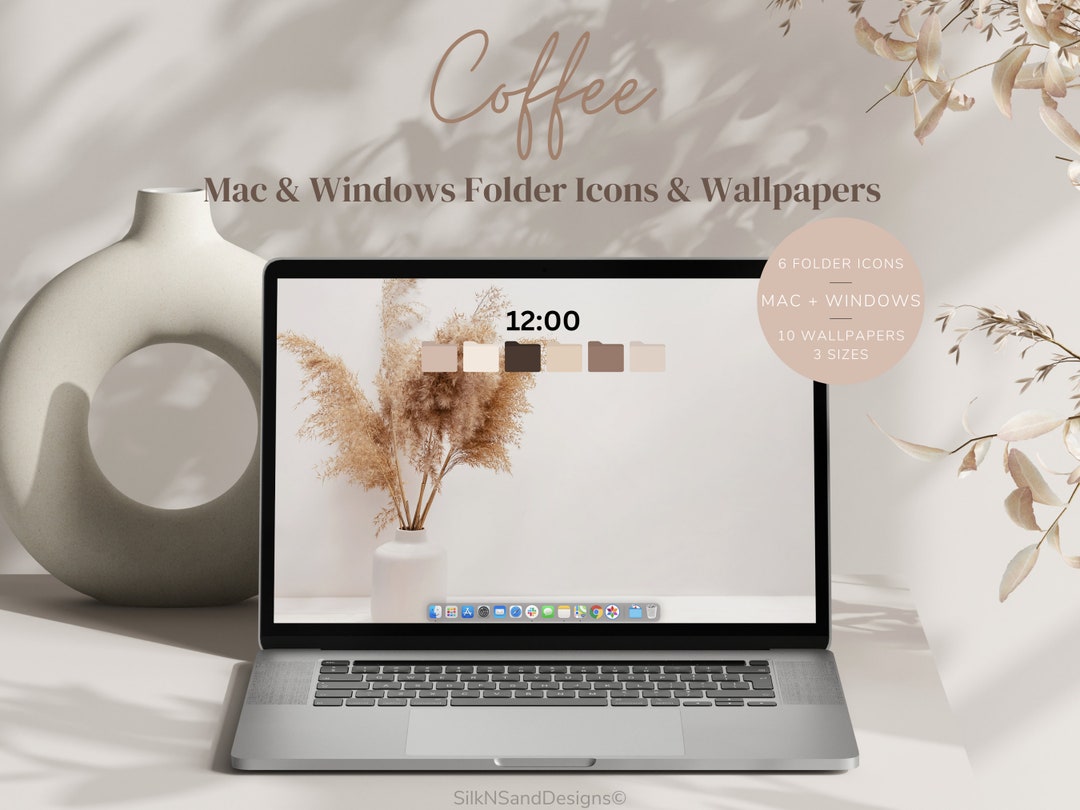 Beige Minimal Desktop Folder Icons and Wallpaper, Wallpaper for Windows ...
