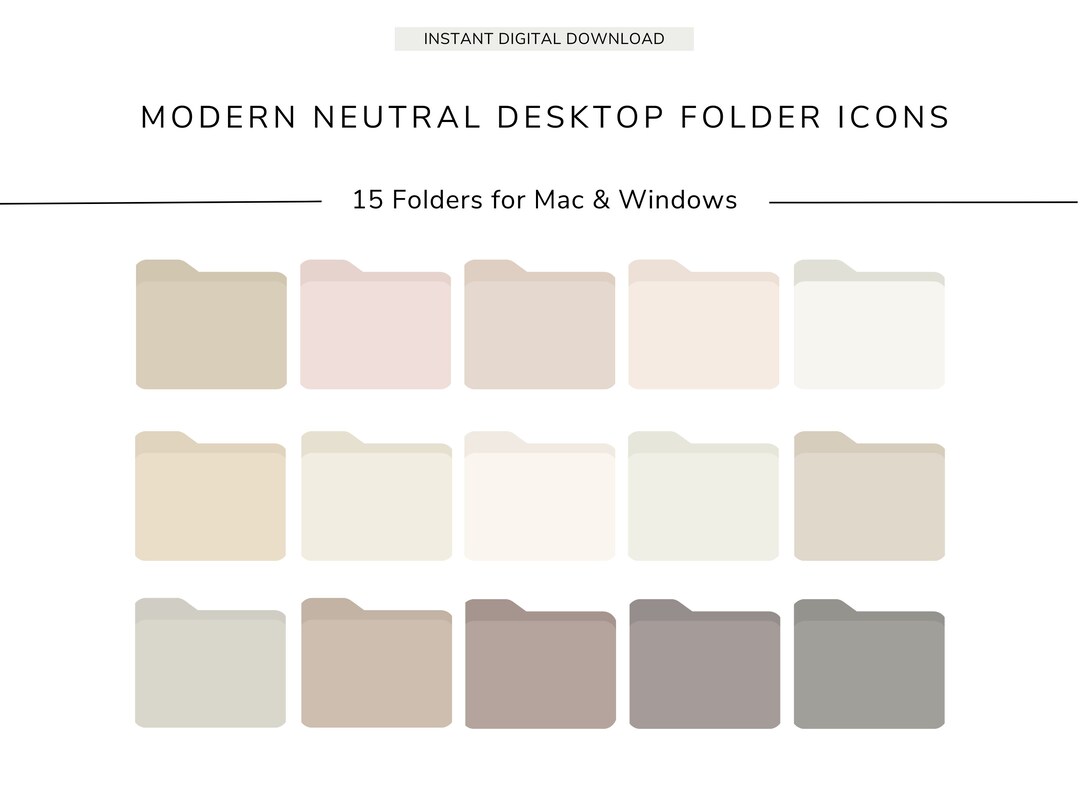 15 Desktop Folder Icons, MODERN NEUTRAL Icons, Minimalistic, Mac ...