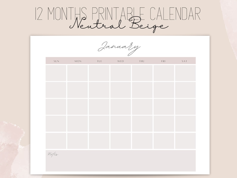 Monthly Blank Calendar, Simple Calendar, Beige, 11 X 8.5 Inches ...