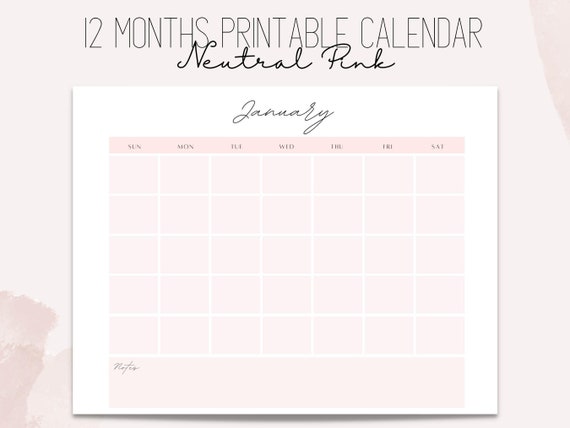 Monthly Blank Calendar Simple Calendar Neutral Pink 11 X - Etsy