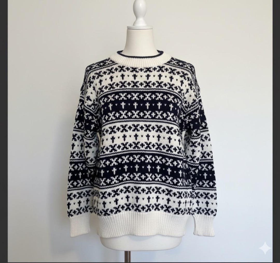 90s Vintage Mario Rossi Nordic Knit Sweater • 100% Cotton Oversized ...