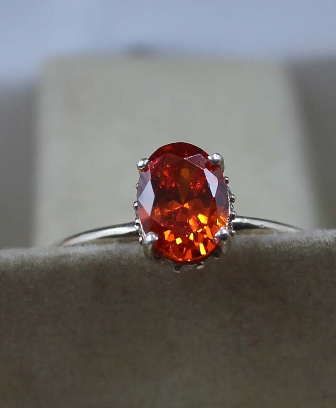 Orange Zircon Ring, 925 Sterling Silver Ring, Oval Stone Ring, Wedding ...