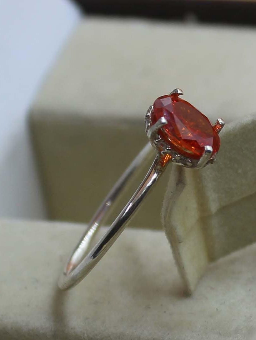 Orange Zircon Ring, 925 Sterling Silver Ring, Oval Stone Ring, Wedding ...