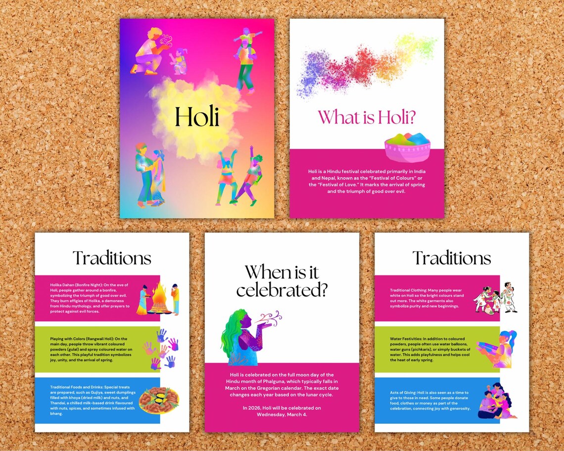 Holi Printable Posters (set of 5), Spring Bulletin Board, Hindu ...