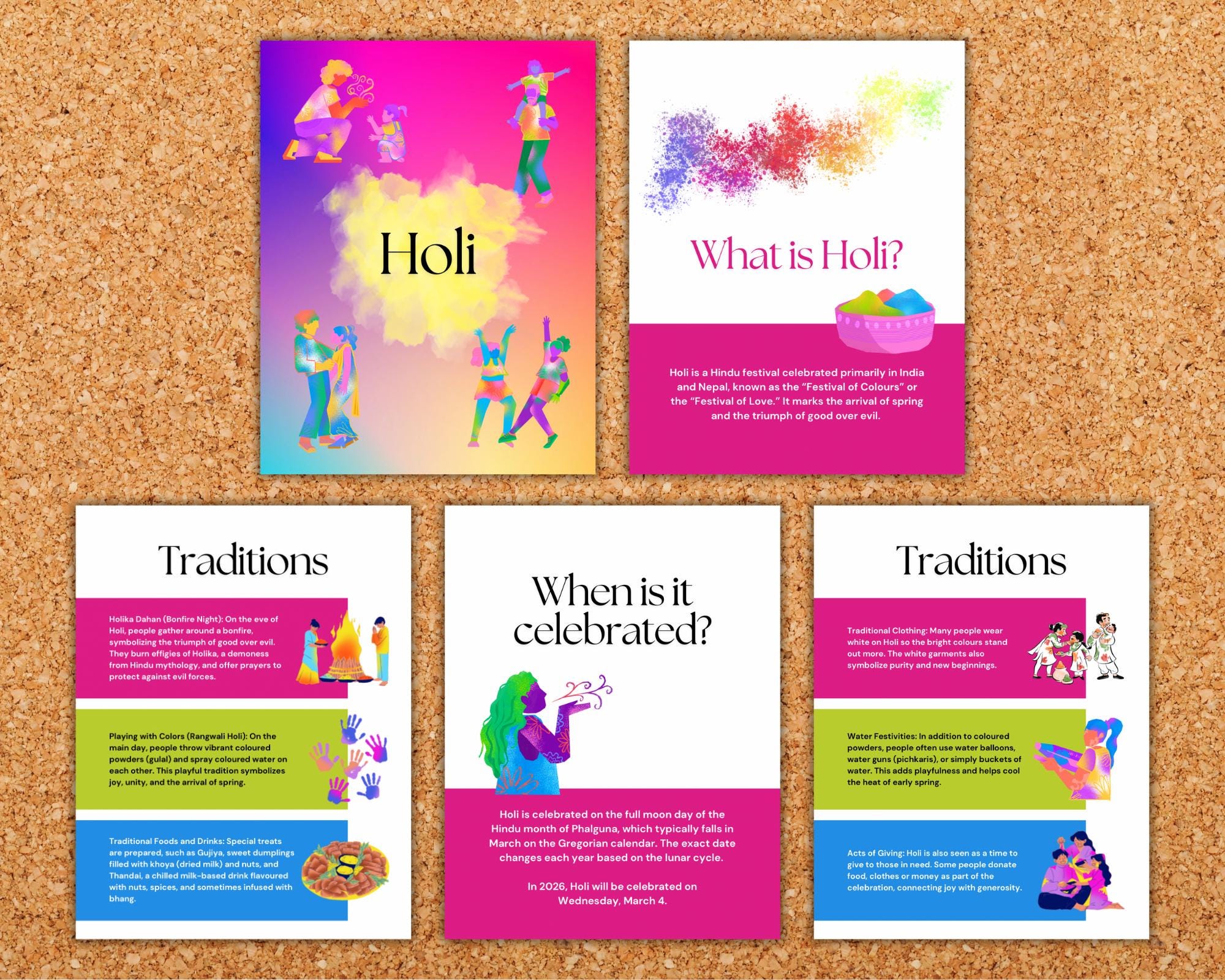 Holi Printable Posters (set of 5), Spring Bulletin Board, Hindu ...