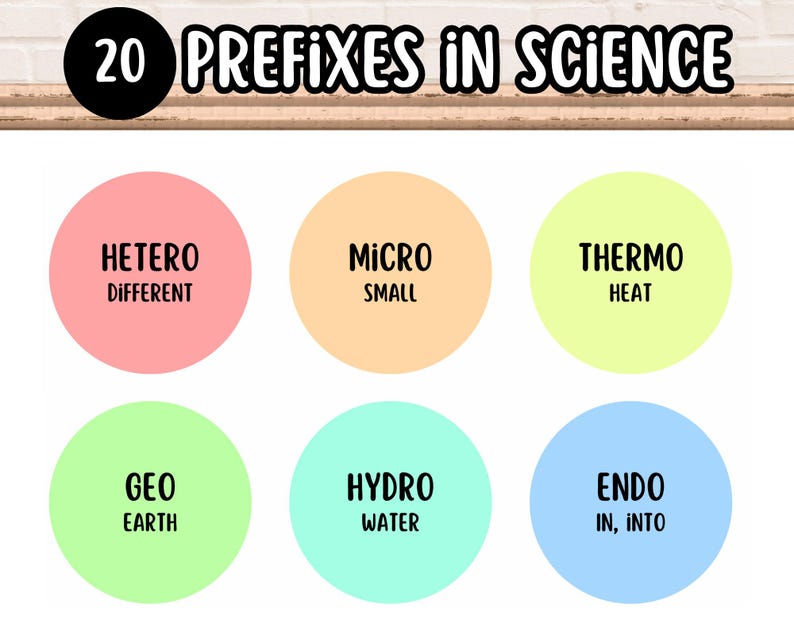 Prefixes in Science Set of 20 Printable Posters, Biology, School ...