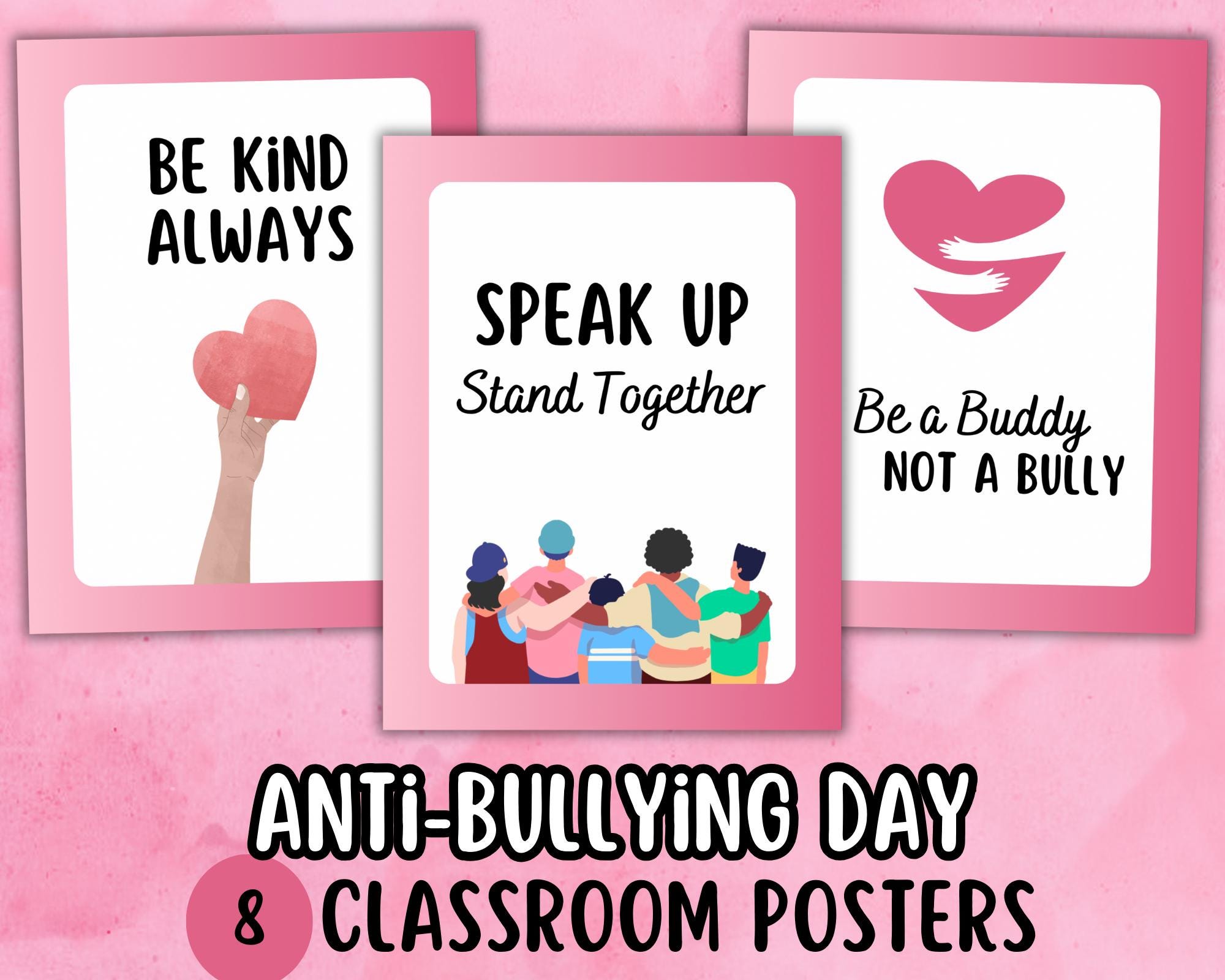 Anti-bullying Day Classroom Posters Set of 8, Pink Shirt Day, Bullying ...