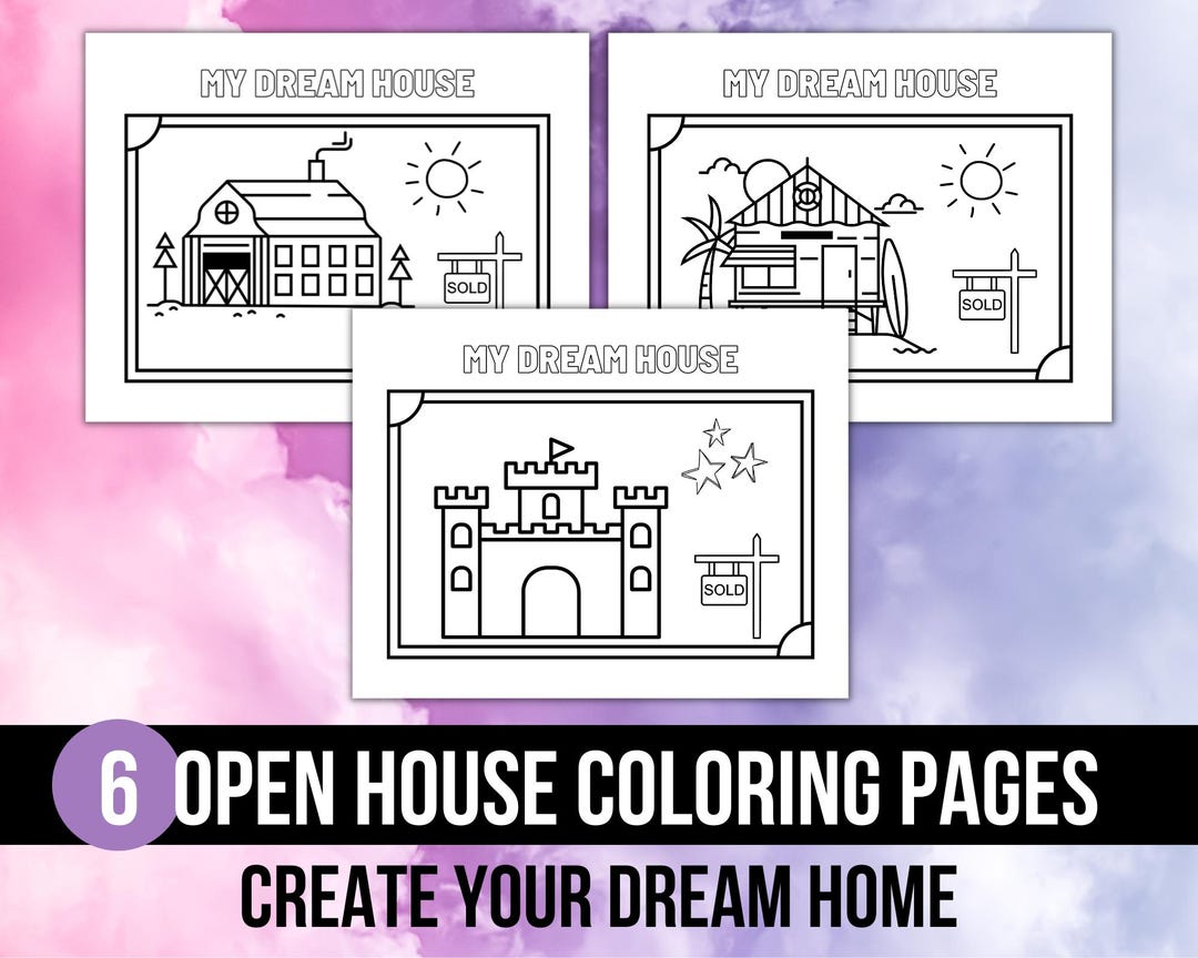 Real Estate Open House Kids Coloring Pages (set of 6), Open House ...