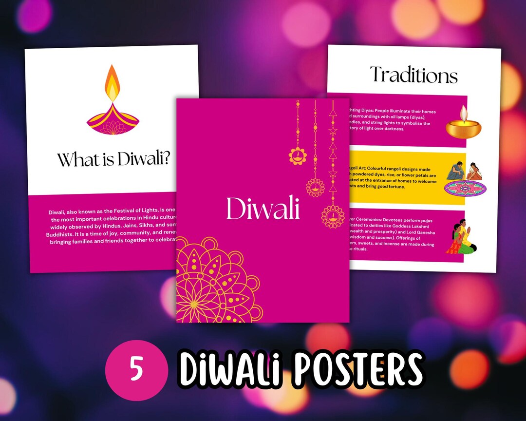 Diwali Printable Posters (set of 5), Deepavali, Hindu Festival of ...