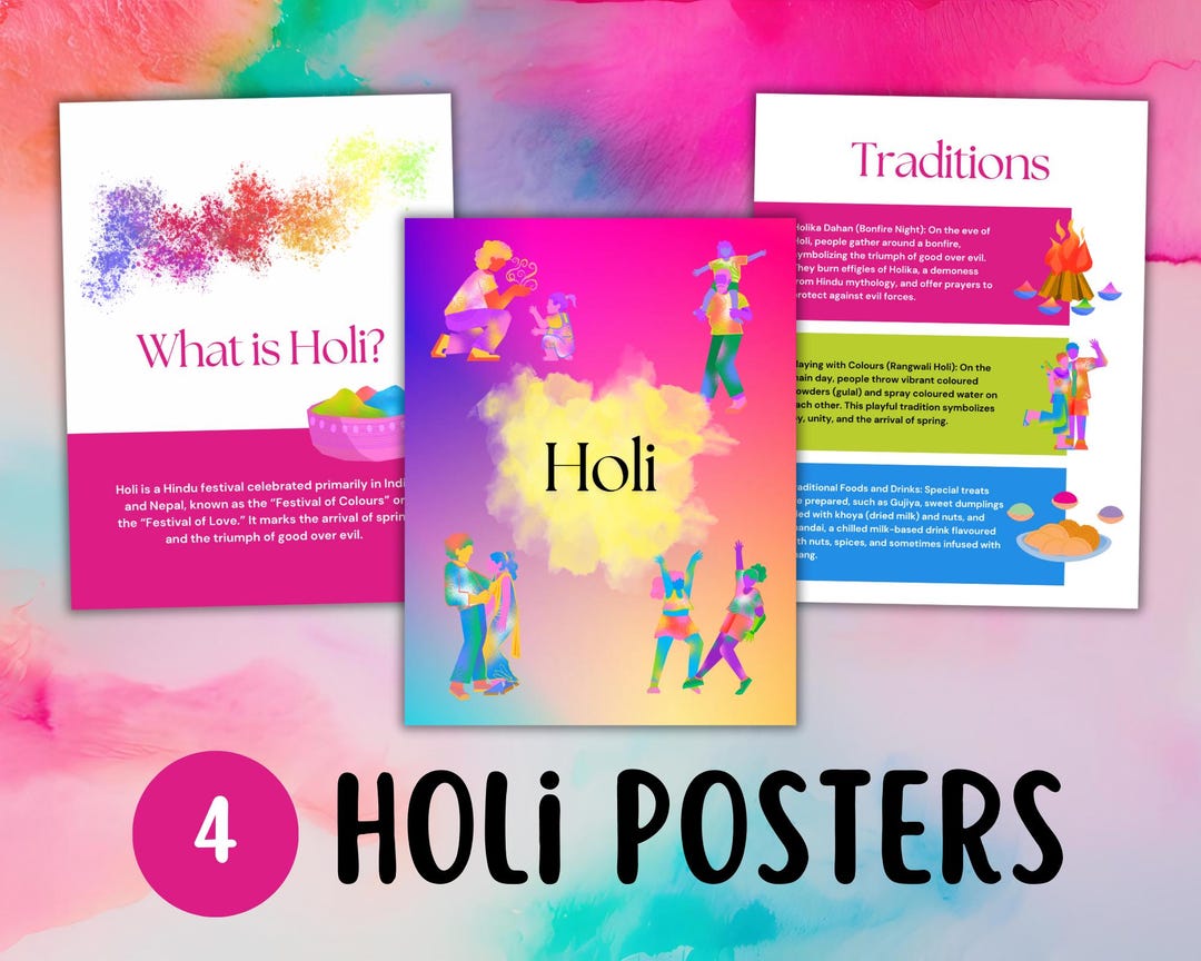 Holi Printable Posters (set of 4), Spring Bulletin Board Kit ...