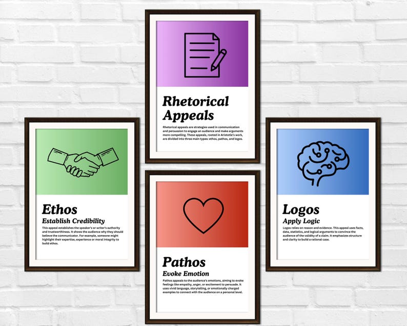 Rhetorical Appeals Classroom Posters Set of 4 ethos Pathos and Logos ...