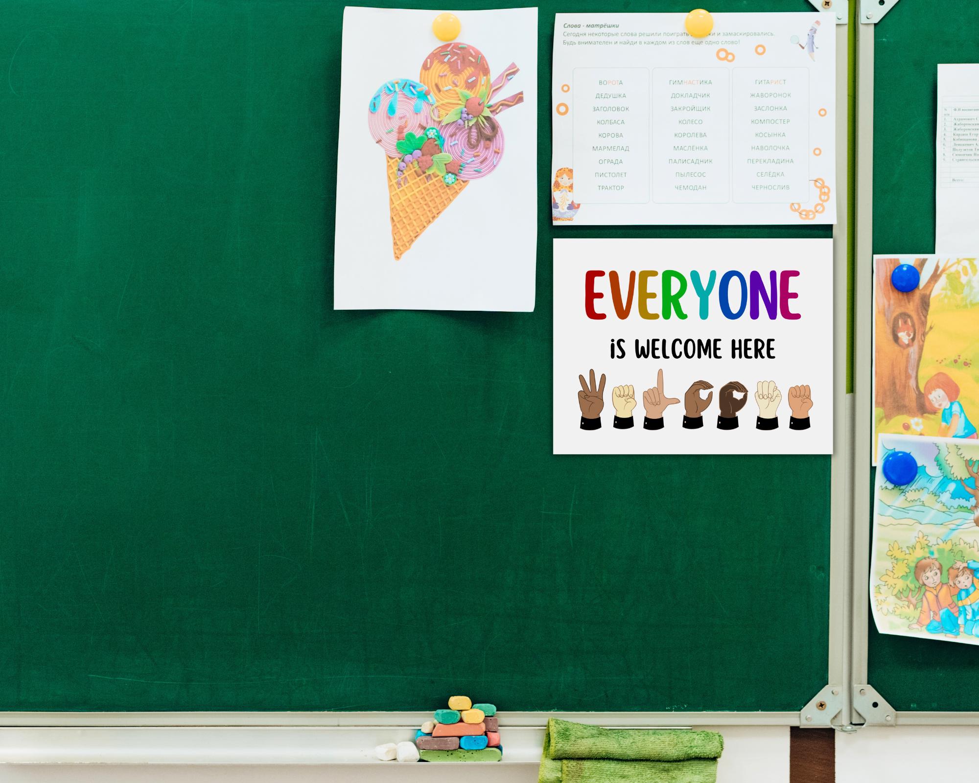 Inclusive Classroom Sign, Everyone is Welcome Here, American Sign ...