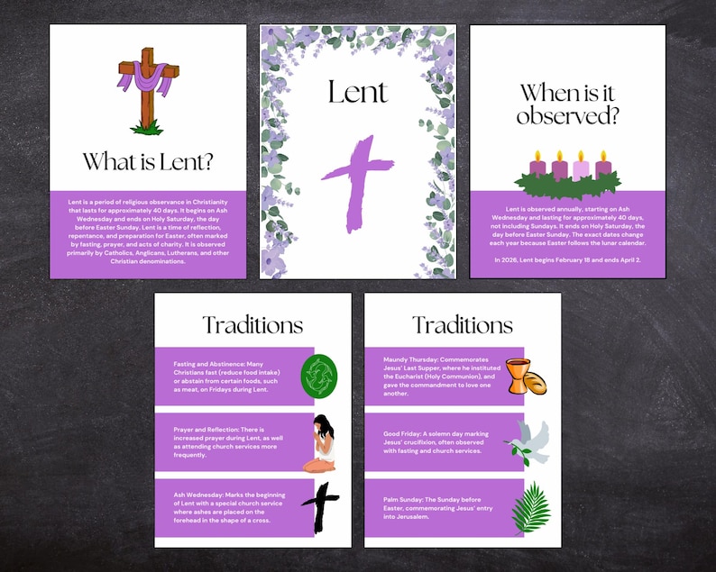 Lent Information Printable Posters (set of 5), Christian Classroom Wall ...