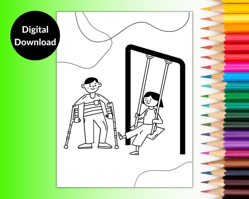 Printable Coloring Page, Inclusive Group of Children at the Playground ...