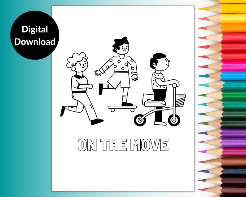 Printable Coloring Page of Children Moving Their Own Way, Wheelchair ...